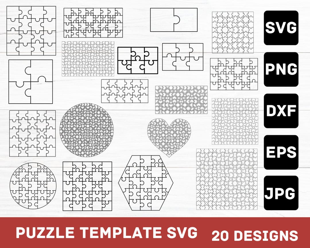Puzzle Template SVG Bundle: 20 Designs, Cutting Files (digital Download ...