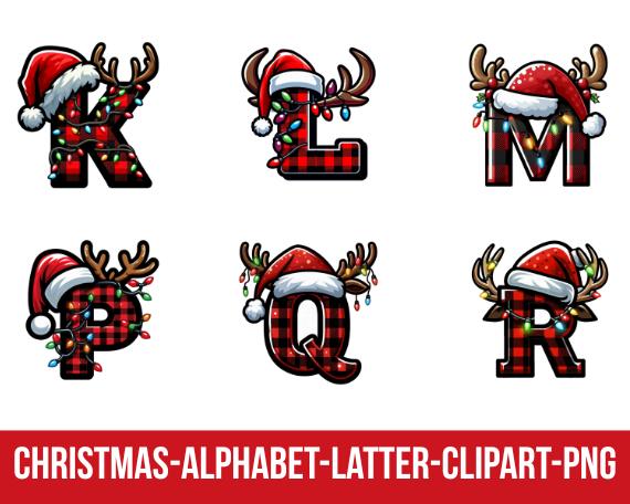 Christmas Alphabet Clipart PNG | Festive Holiday Letters (digital ...