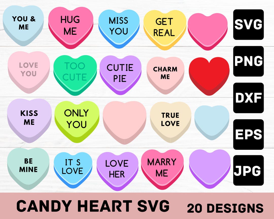 Candy Heart SVG - Candy Hearts Png - Valentine Hearts Svg - Candy Heart ...