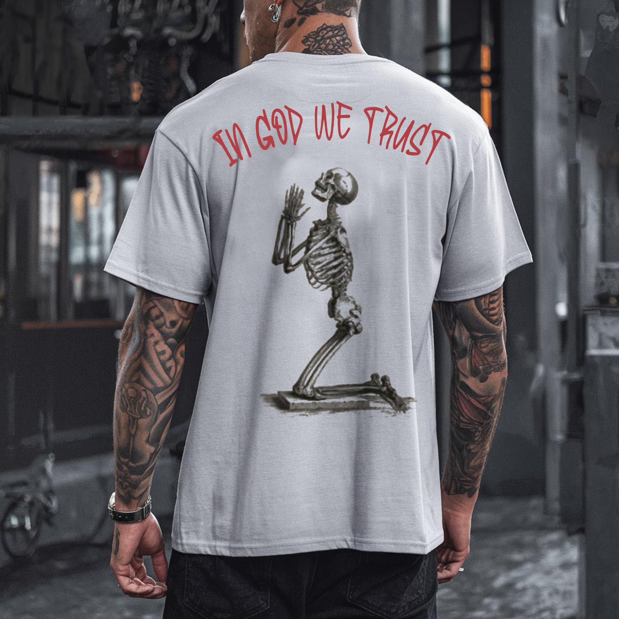 Vintage in God We Trust Skeleton Graphic Crewneck Faith Shirt, Mens ...