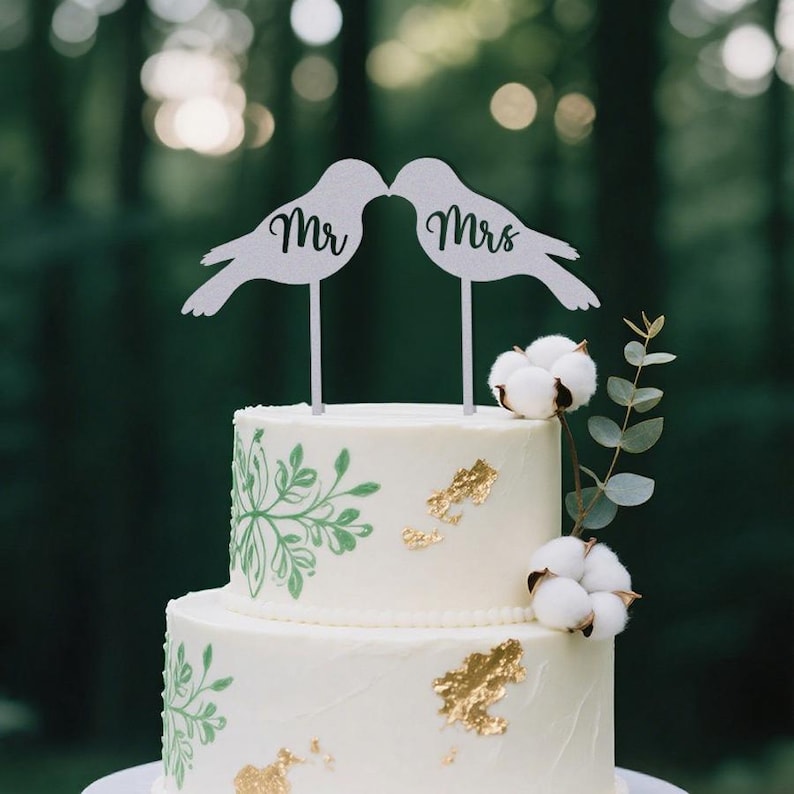 Personalized Love Birds Wedding Cake Topper, Mr & Mrs - Etsy