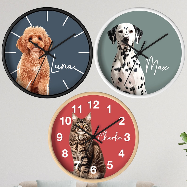 Custom Pet Portrait Clock: Personalized Dog Cat Photo, Silent Wall ...