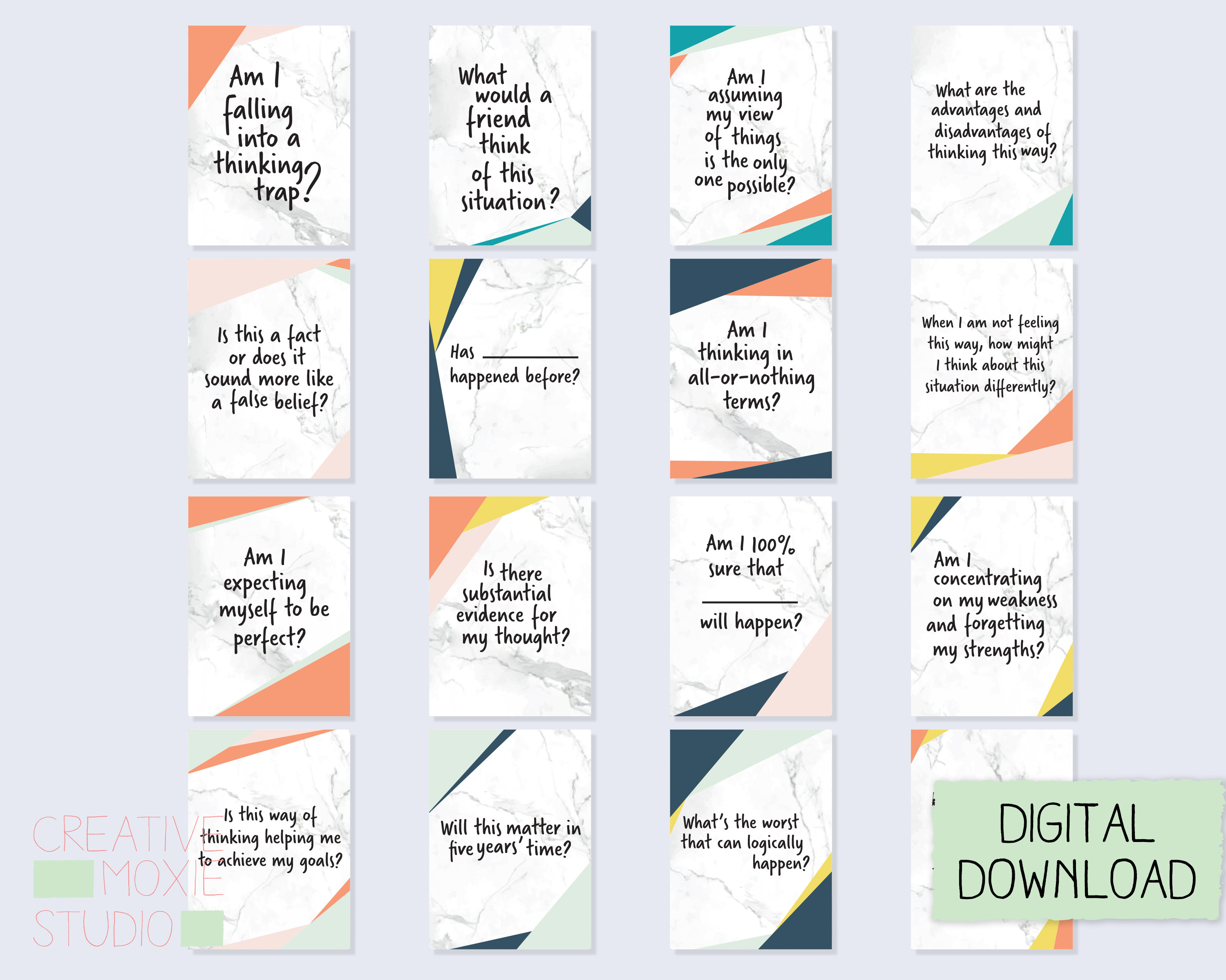 Thought Challenging Cards - Challenge Negative Thoughts - Mental Health ...