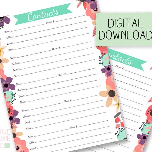 Bright Contacts Address Book Printable Page Letter Size PDF - Etsy