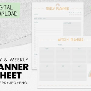 Rainbow Daily and Weekly Planner Sheets - Print at Home Planner Sheets ...