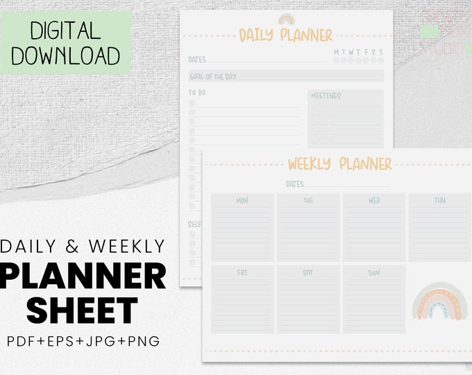 Rainbow Daily and Weekly Planner Sheets - Print at Home Planner Sheets ...