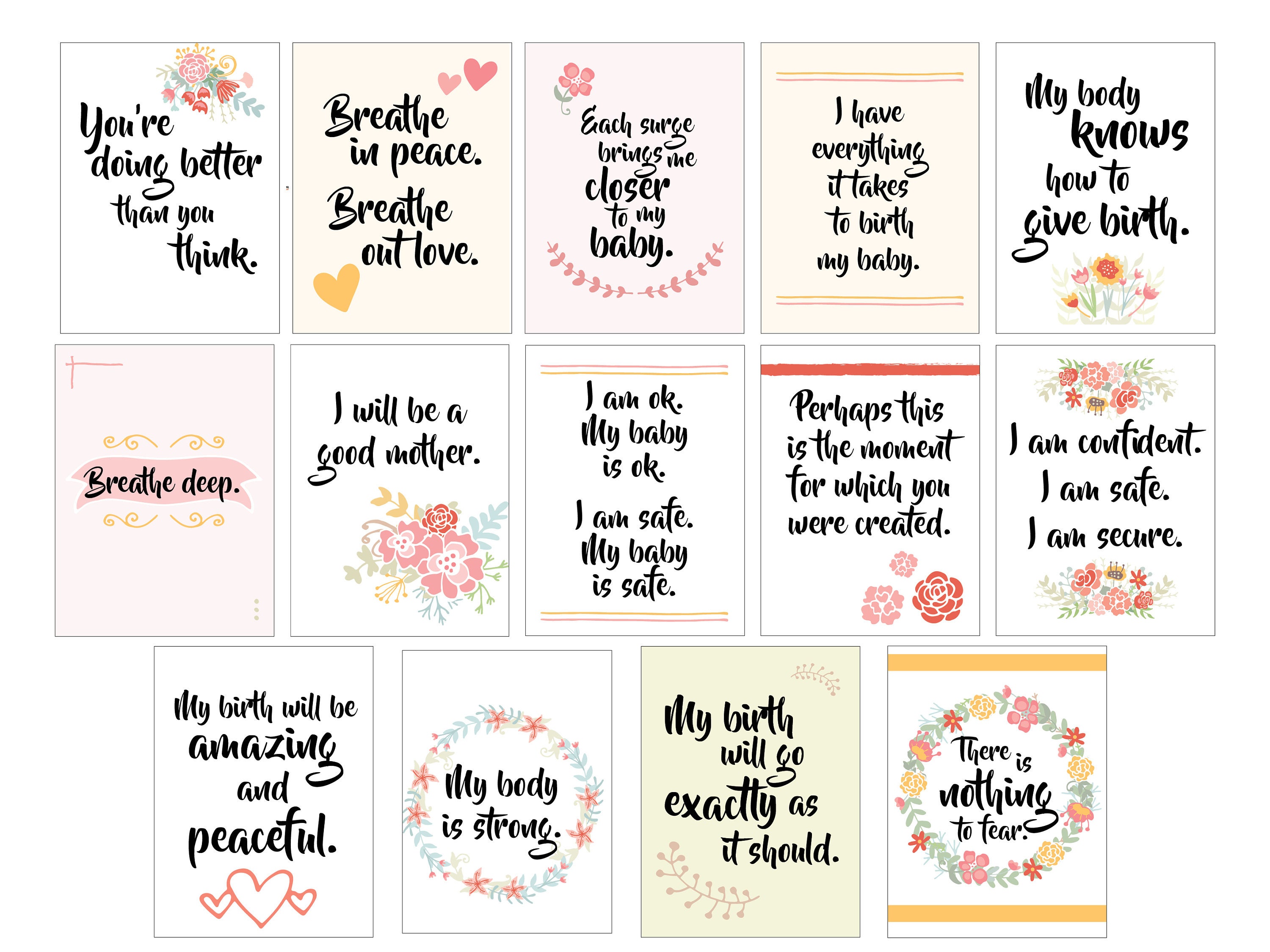 Birth Affirmation Cards - Positive Labor Affirmations - Printable Birth ...