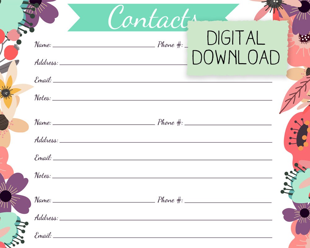 Contact List Printable , Address Book Printable, Address Log Printable ...