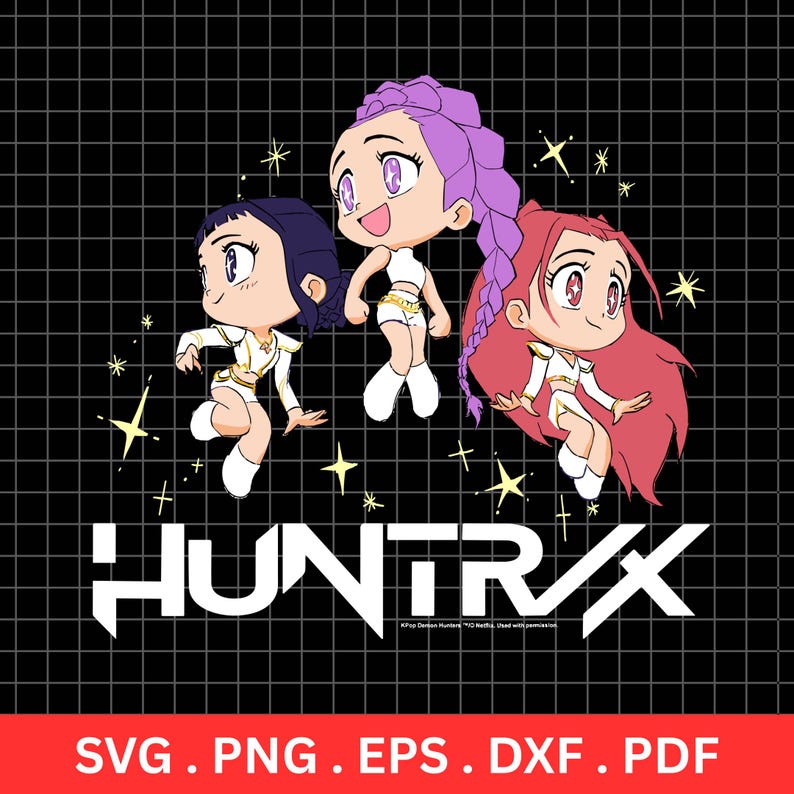 Huntrix Heroic Girls | Kpop Demon Hunters Group Pose PNG | Jinu Manga ...