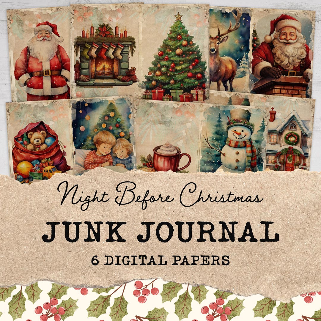 The Night Before Christmas Junk Journal Pages | Printable Christmas ...