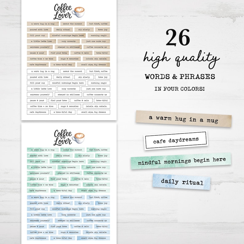 Coffee Junk Journal Words | Printable Coffee Phrases | Coffee Ephemera ...