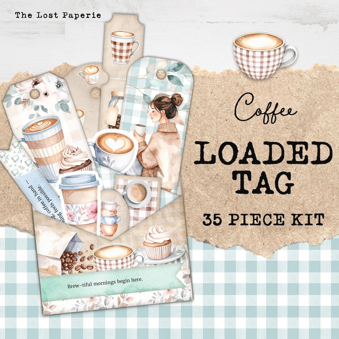Loaded Tag Printable | Coffee Junk Journal Tag Kit | Pastel Vintage ...