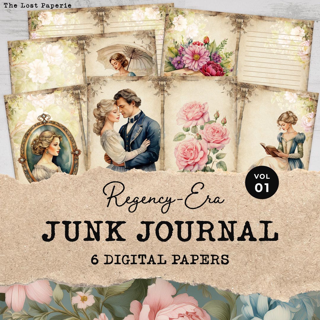 Printable Regency Era Junk Journal Pages Vol 1 | Scrapbook Paper, Paper ...