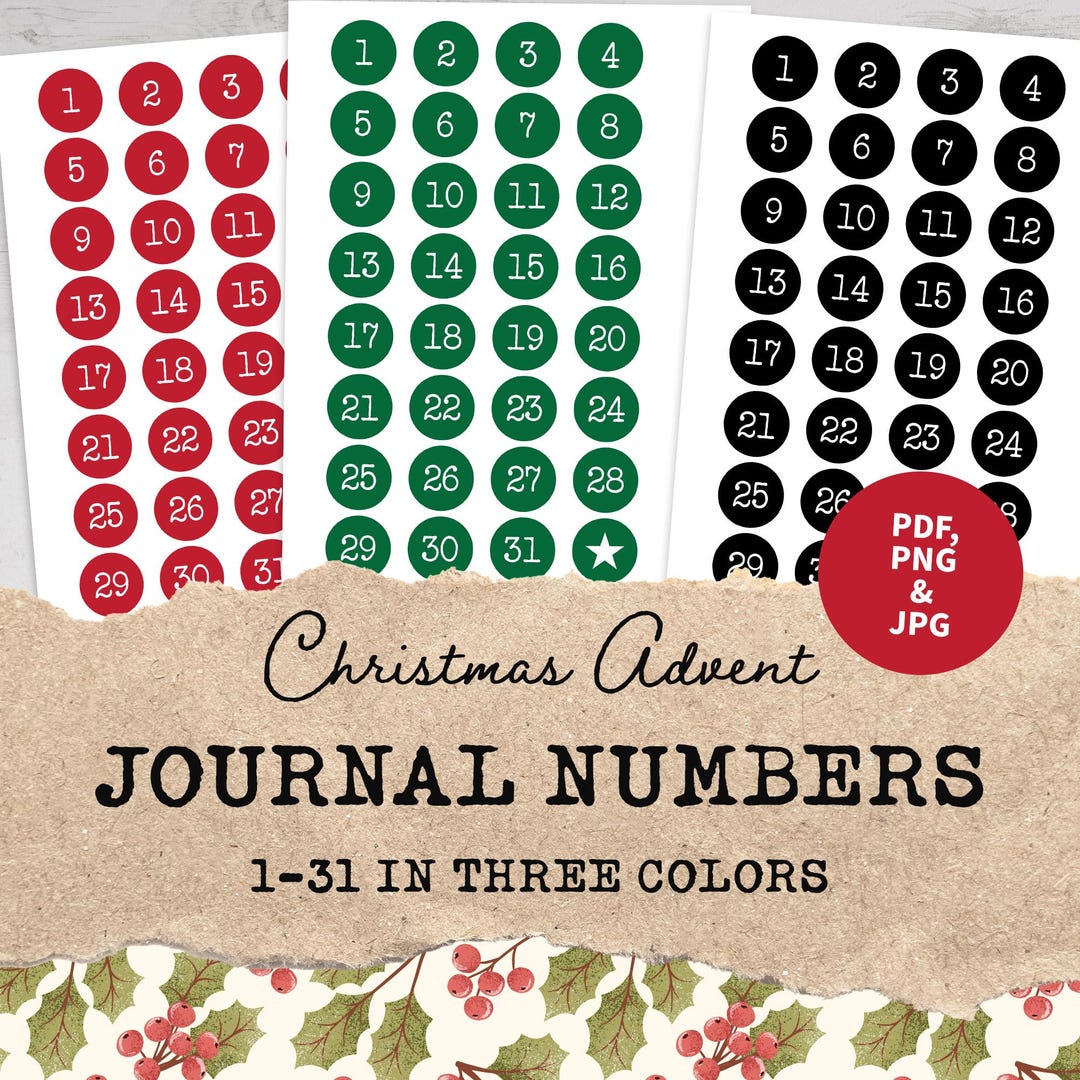 Christmas Advent Journal Numbers Printable | 1–31 Circle Labels for ...
