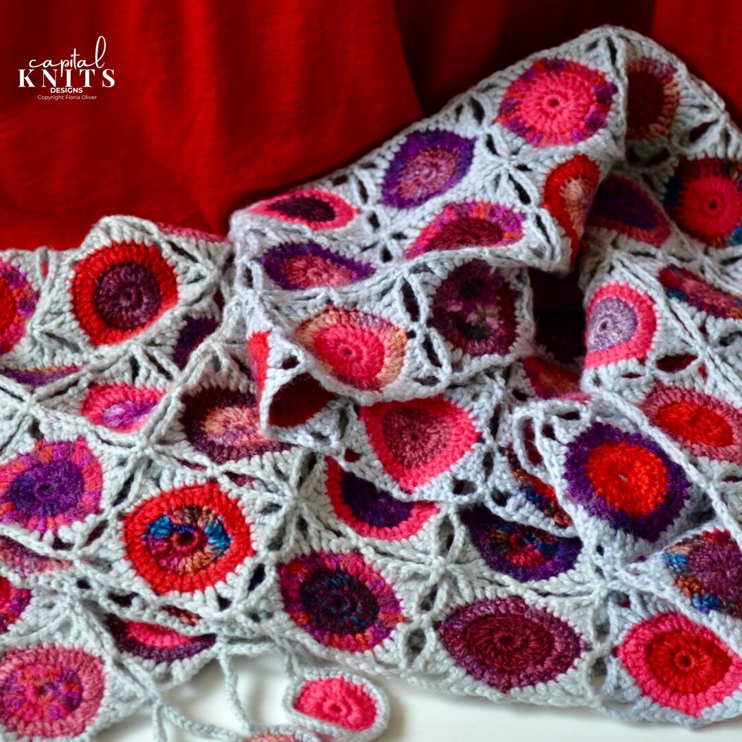 Circular Logic Crochet Scarf Pattern, Circle to Square Motif, Colorful ...