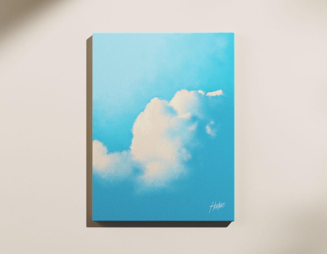 Soft White Clouds Painting | Hand-painted Dreamy Sky Art | Serene Blue ...