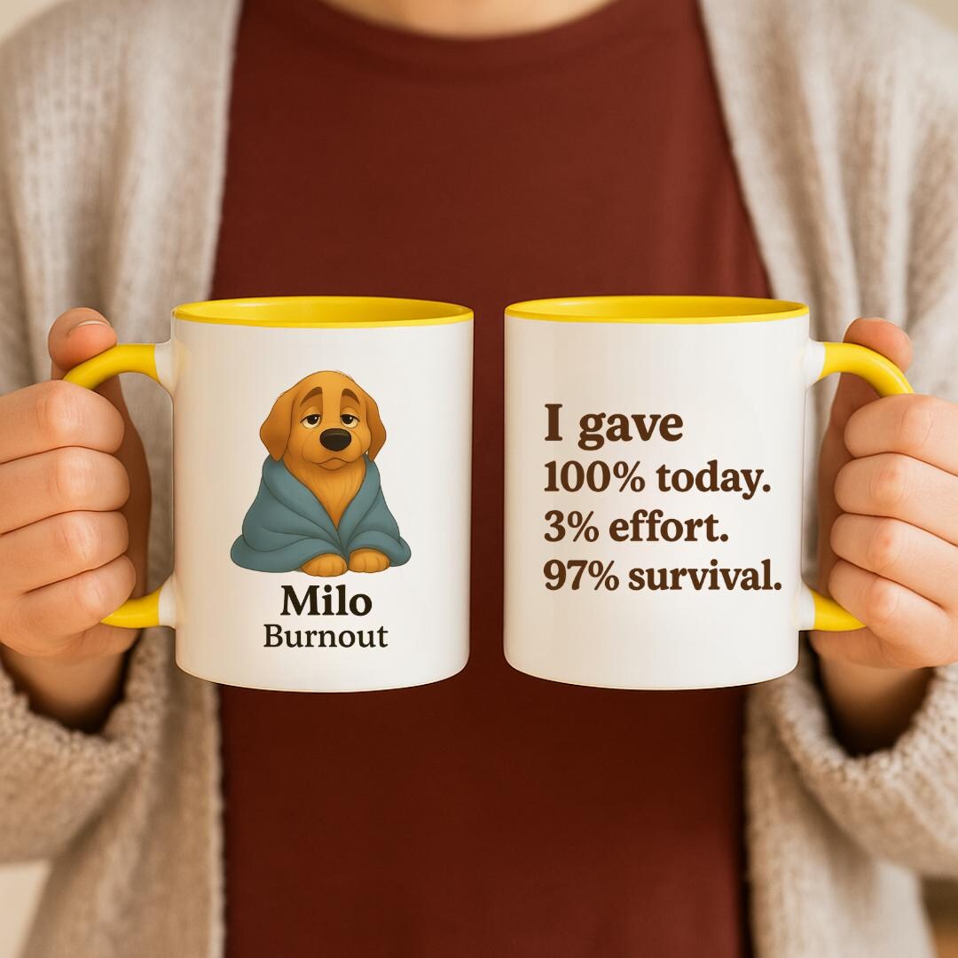 Milo the Burnout Golden Retriever Mug, Gift for Coffee Lovers, Perfect ...