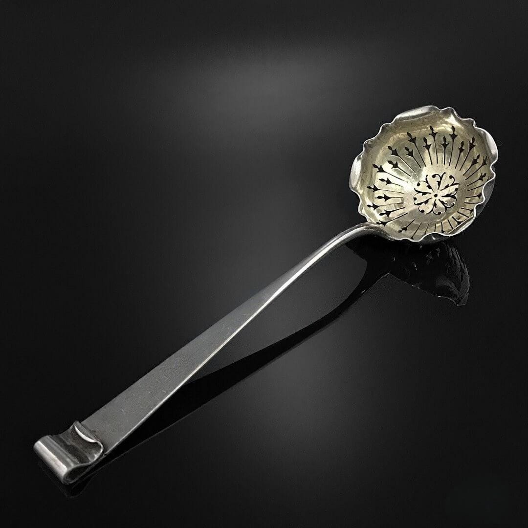 800 Silver Tea Strainer Spoon • Pierced Scalloped Bowl European Antique ...