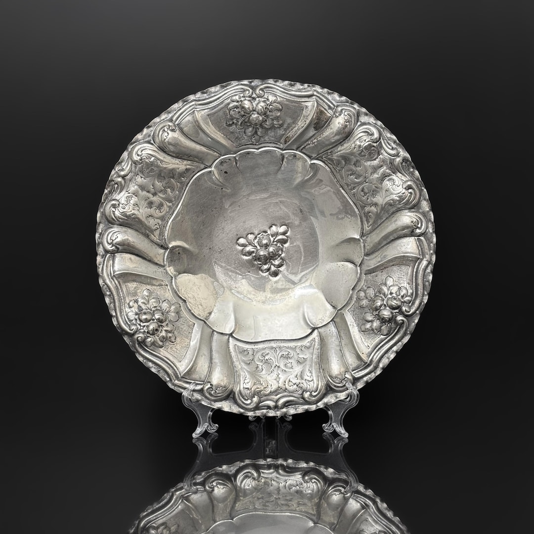 Antique 800 Silver Rococo Fruit Bowl • Repoussé & Chased Centerpiece ...