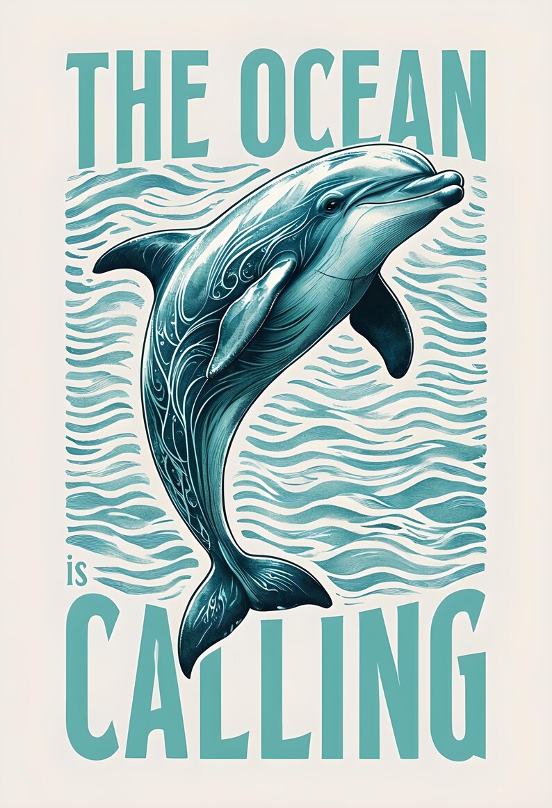 Ocean Dolphin Wall Art | the Ocean is Calling Print | Blue Digital ...
