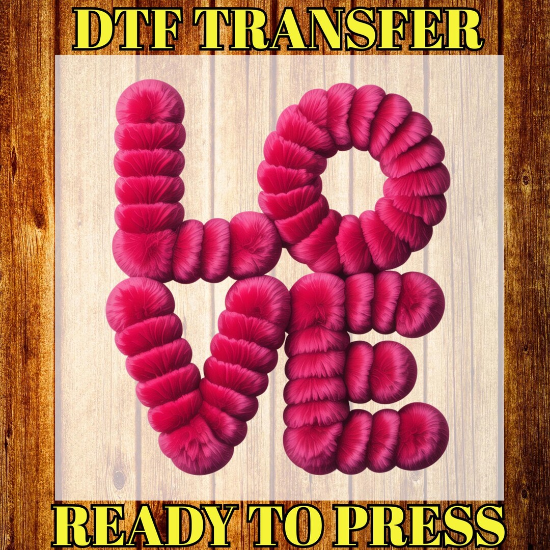 Furry 3D LOVE DTF Transfer, Pink Texture Heat Transfer, Coquette Bow ...