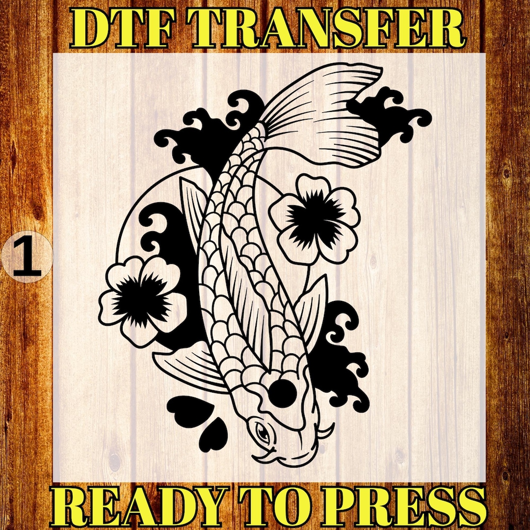 Koi Fish Tattoo Ready to Press, Fish Black Version DTF Print, Colorful ...