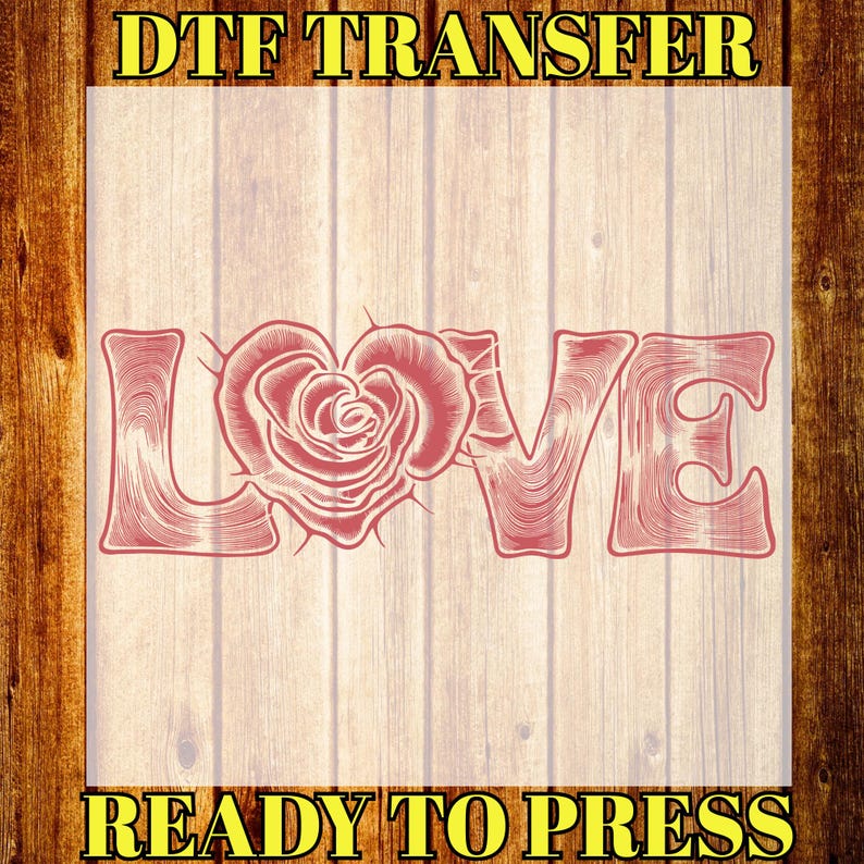 Red Rose Love DTF Transfer, Romantic Valentine Heart Heat Press, Ready ...