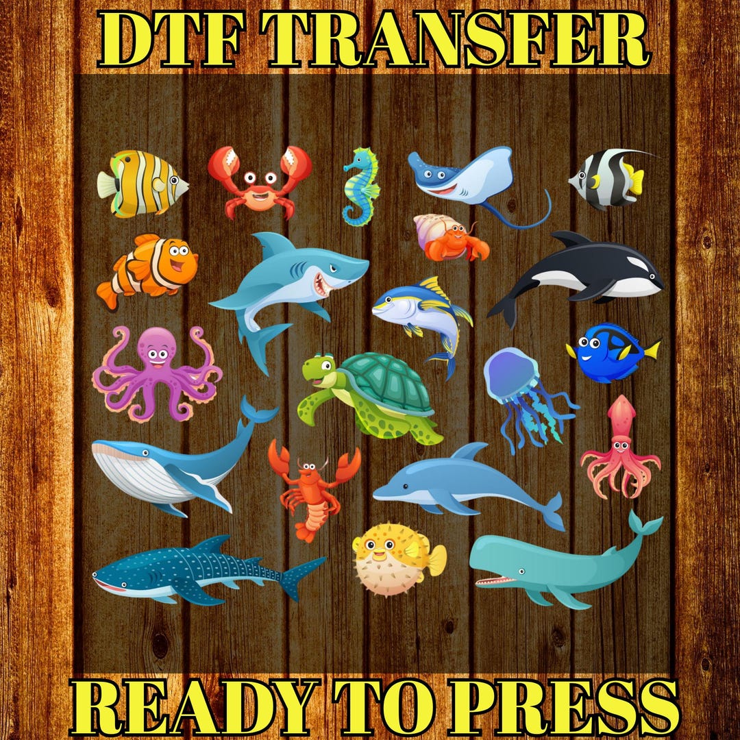Retro Sea Animal DTF Transfer, Ocean Life Heat Press, Gift Kids Ready ...