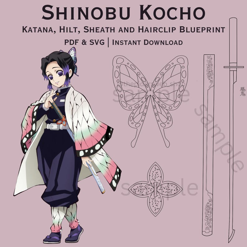 Shinobu Kocho Cosplay Blueprint Set | Demon Slayer Sword, Sheath ...