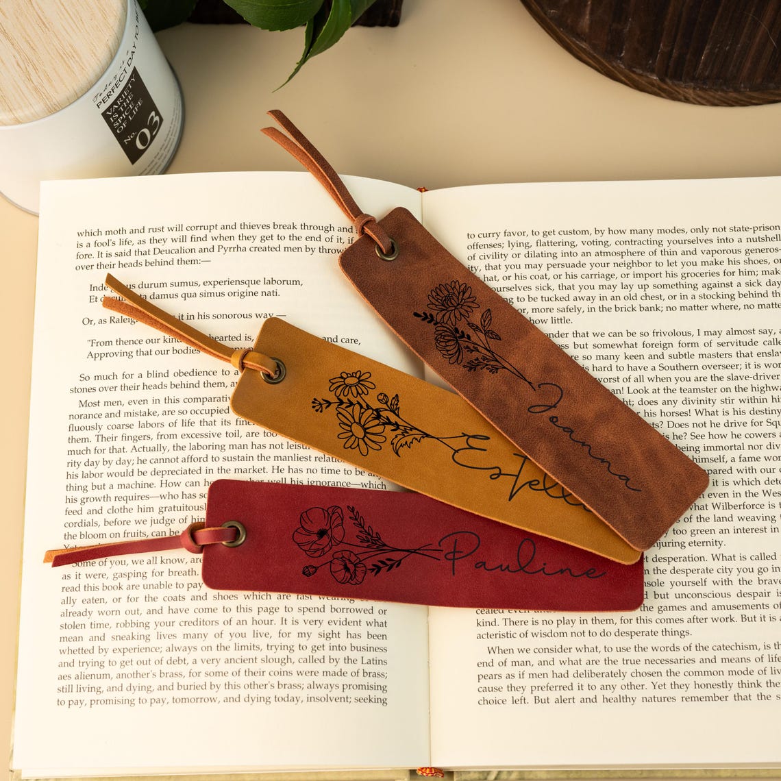 Custom Leather Bookmark/personalized Birth Flower Bookmarks/gifts for ...
