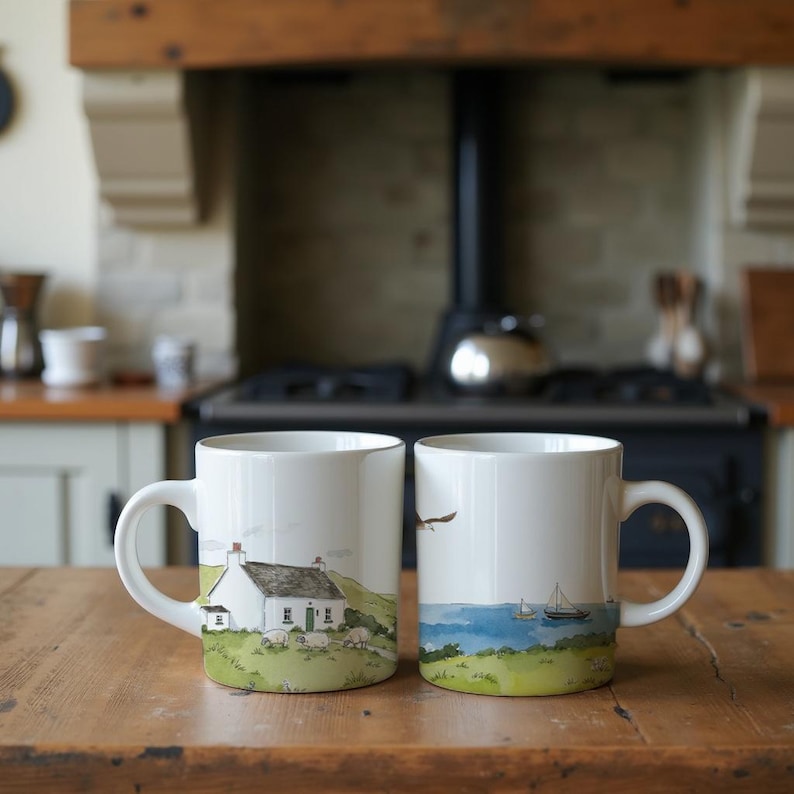 Island Croft View Mug: Scottish Watercolor Art, Countryside Design - Etsy