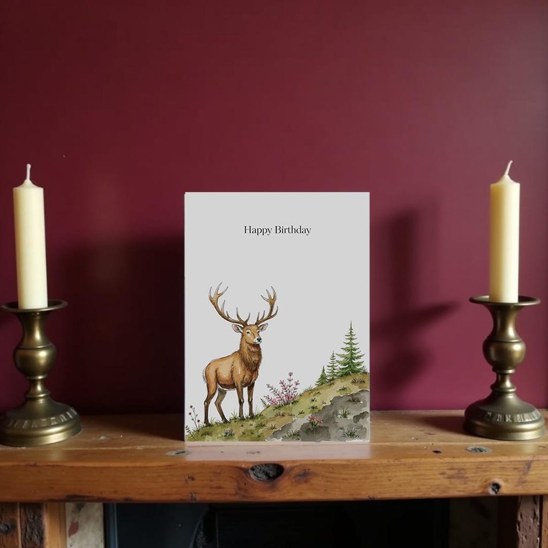 Happy Birthday Stag Greeting Card – 6x4 Inch Watercolor | Wildlife ...