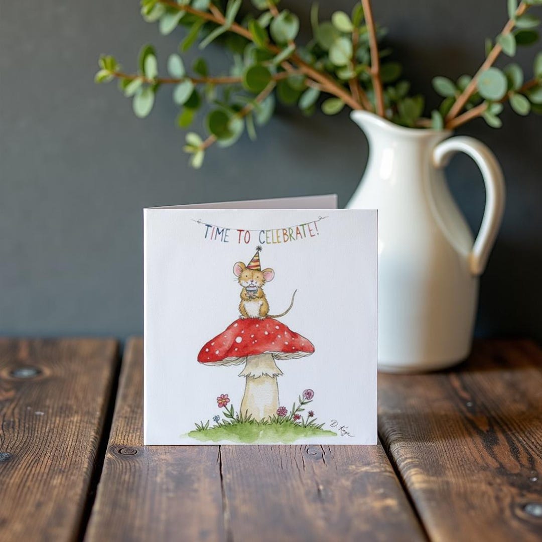 Time to Celebrate – Mouse on Toadstool | Square Greeting Card - Etsy