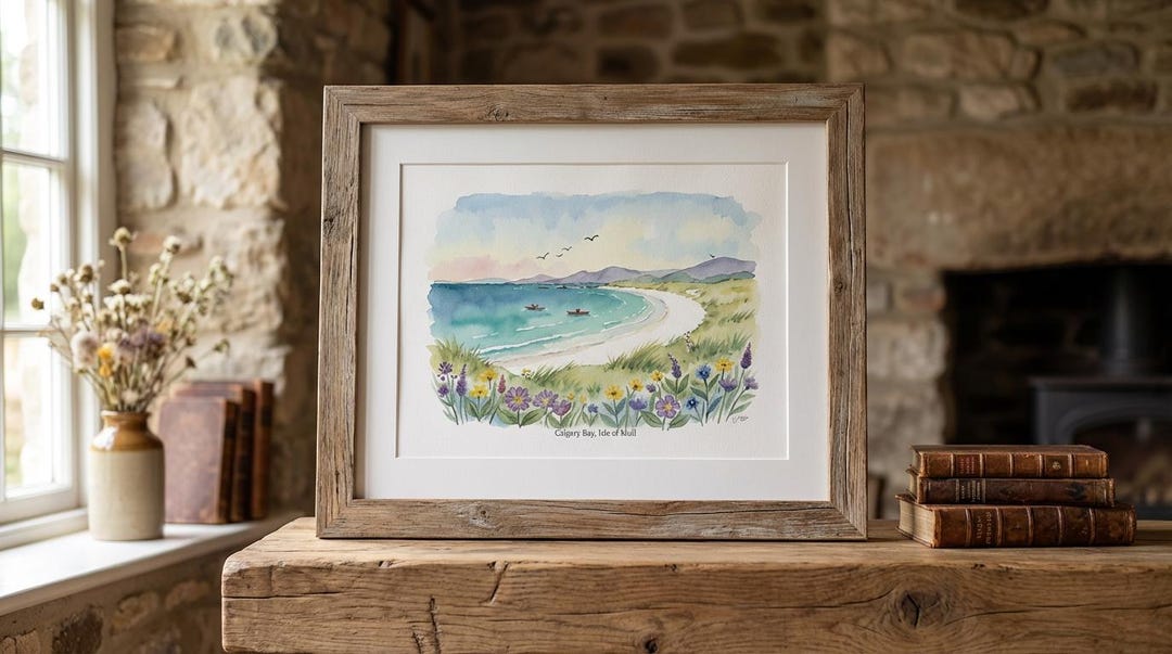 Isle of Mull Art Watercolour Print Calgary Bay Scottish Coast Landscape ...