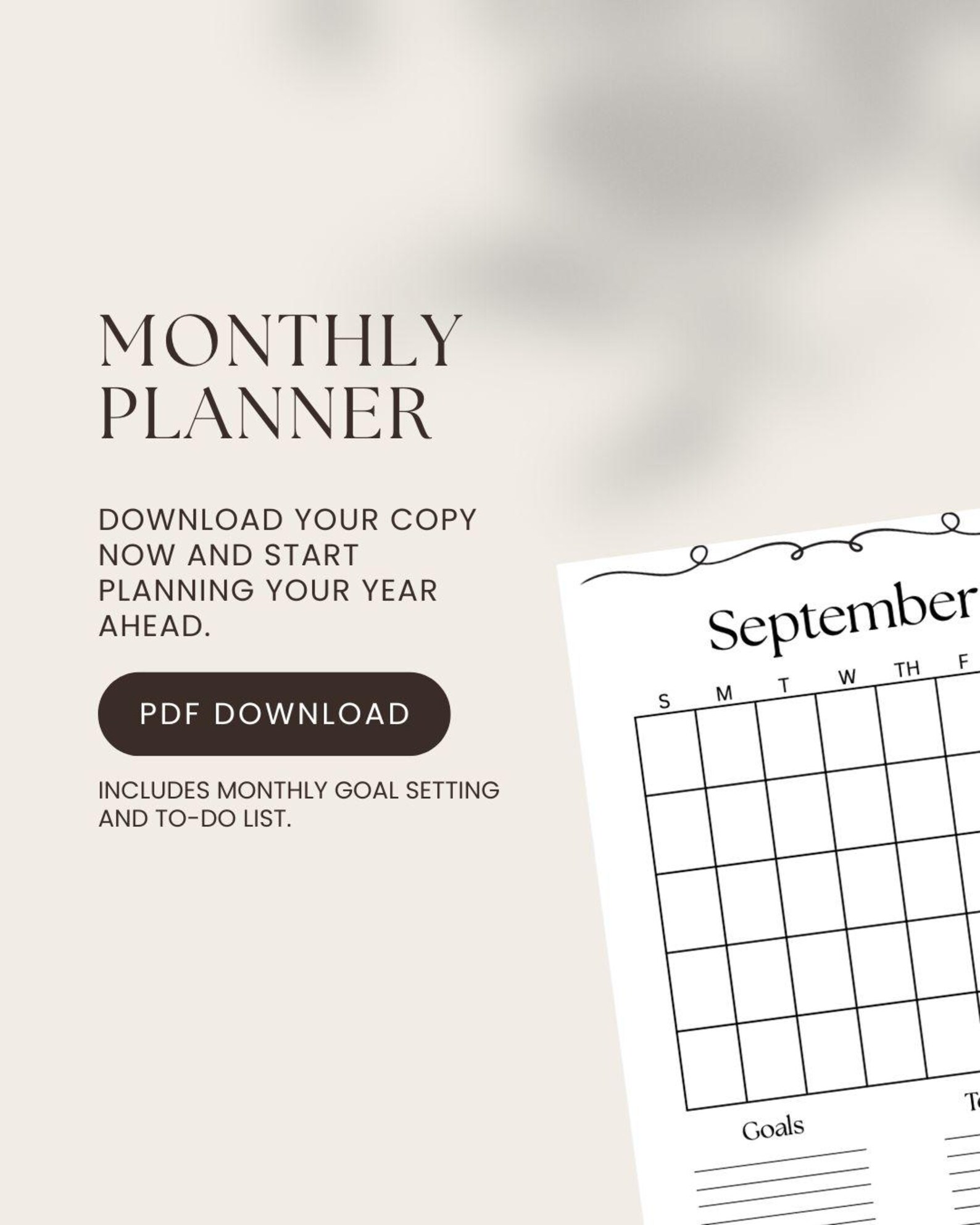 Printable Monthly Overview Planner / PDF Download / Simple and ...