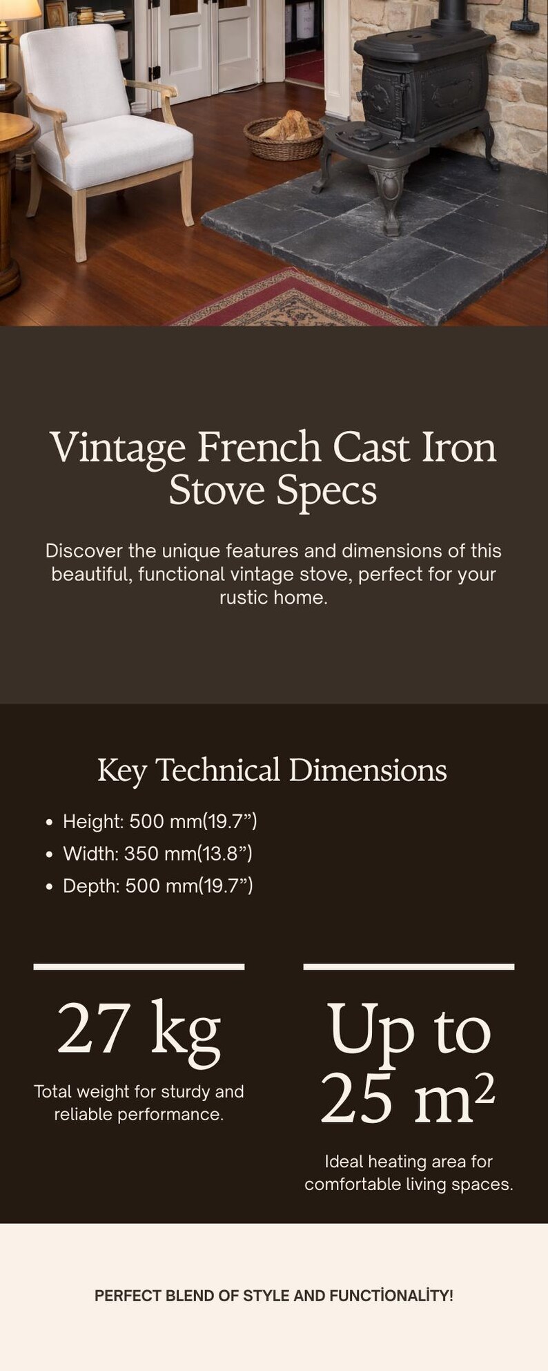 Vintage French Cast Iron Wood & Coal Stove | Compact Rustic Heater for ...