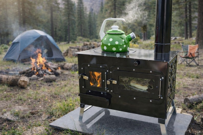 Portable Camping Wood Stove With Cooktop – Outdoor Wood Burning Stove ...
