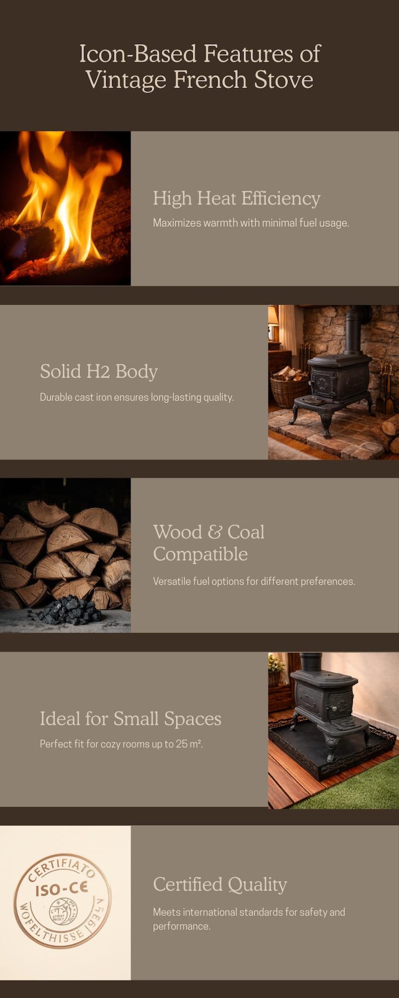 Vintage French Cast Iron Wood & Coal Stove | Compact Rustic Heater for ...
