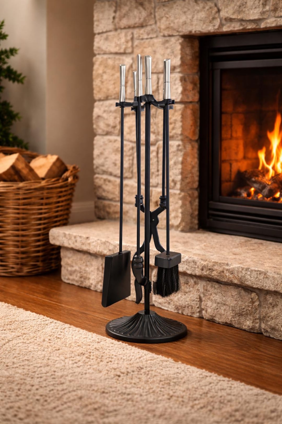 Modern Cast Iron Fireplace Tool Set – 5-piece Heavy Duty Fire Poker ...