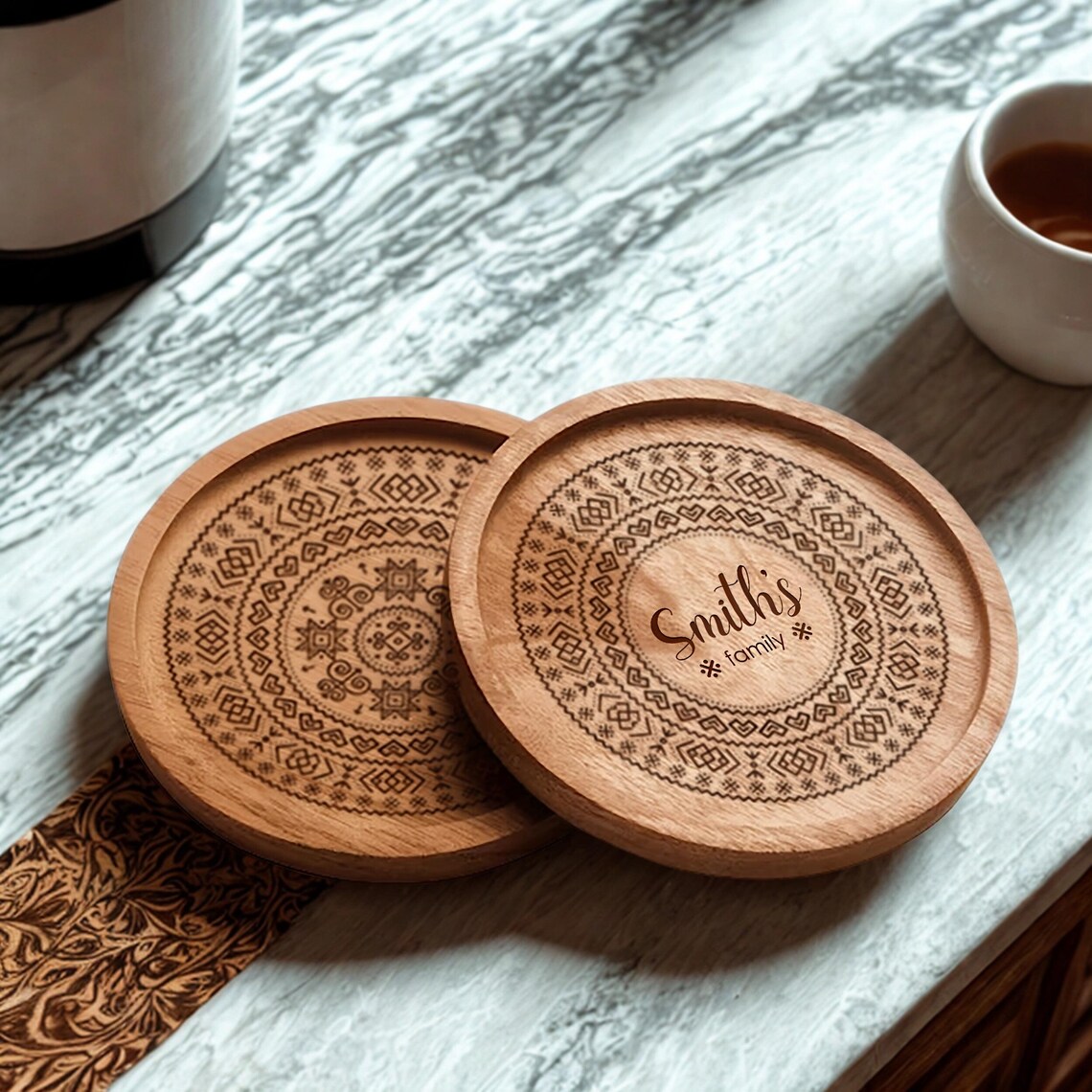 Round Wood Laser Engraving SVG | Coaster, Tray, Keychain Cutting File ...