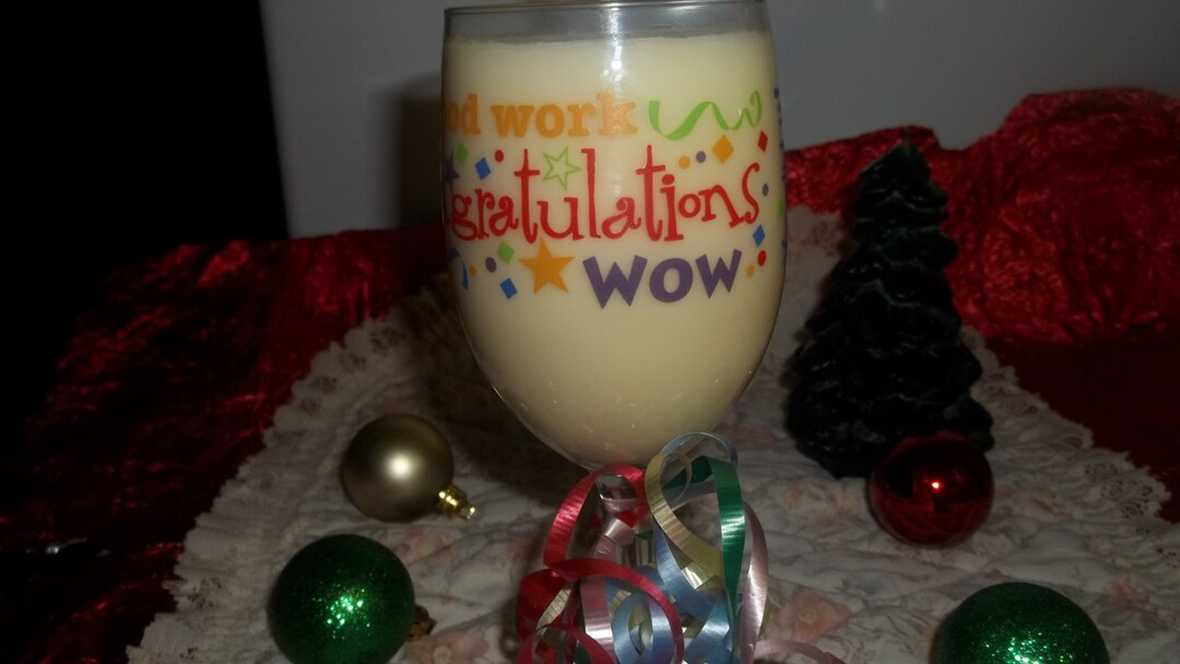 CONGRATULATIONS, GOOD Job CANDLE in a Tall Stemmed Glass With Multi ...