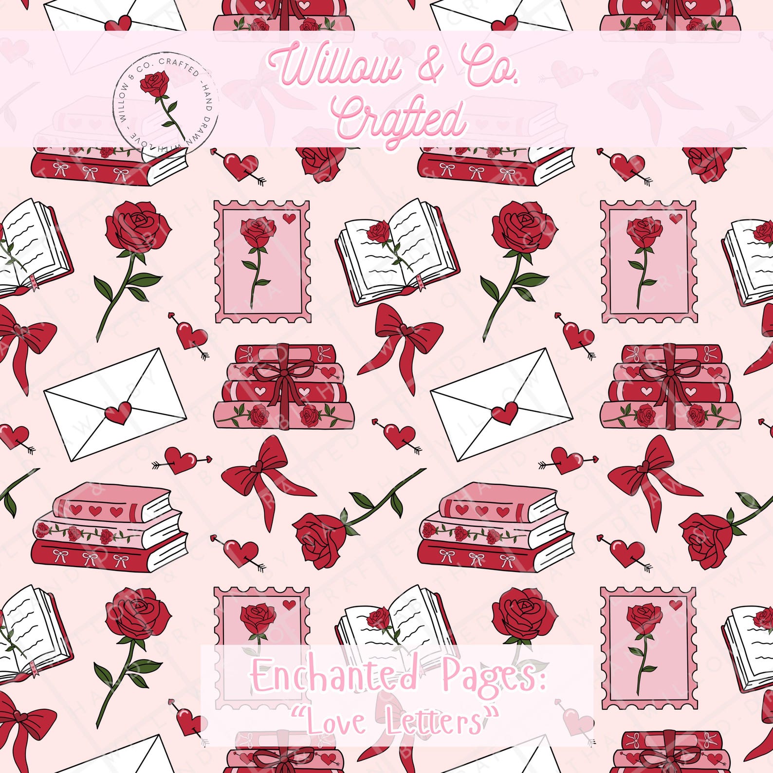Classic Romance Seamless Pattern PNG – Book Lover Rose Love Letter ...