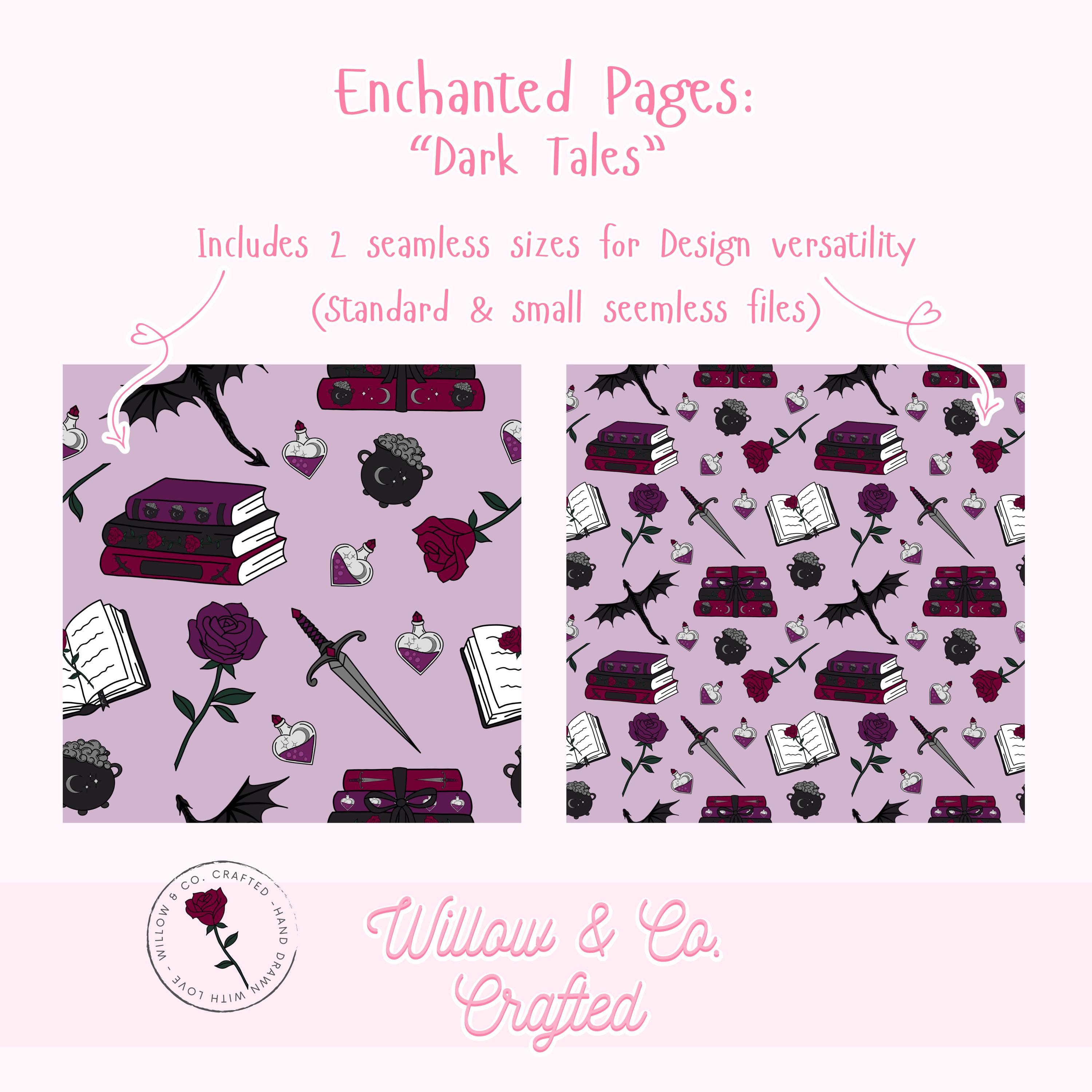 Dark Romance Bookish Seamless Pattern PNG – Gothic Dragon Book Lover ...