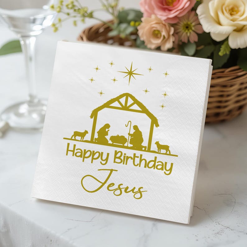 Happy Birthday Jesus Napkins, Nativity Party Supplies, Christian ...