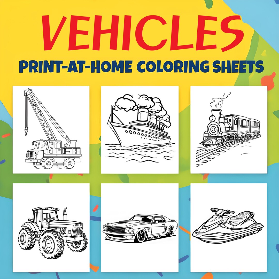 20 Page Vehicles Colouring in for Children, Colouring Book, Printable ...