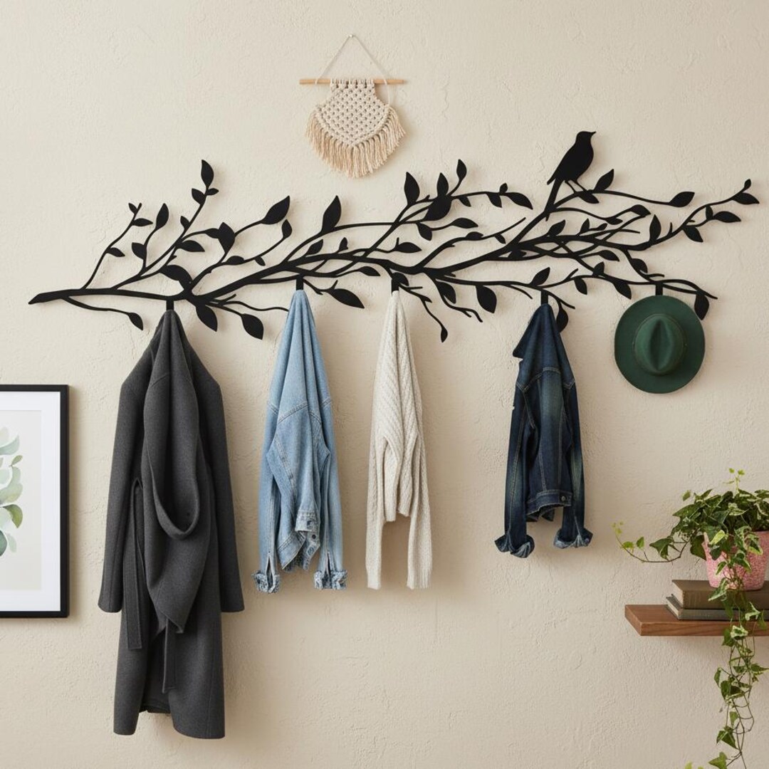 Tree Silhouette Wall Rack,bird Metal Coat Hook,decorative Tree Branch ...