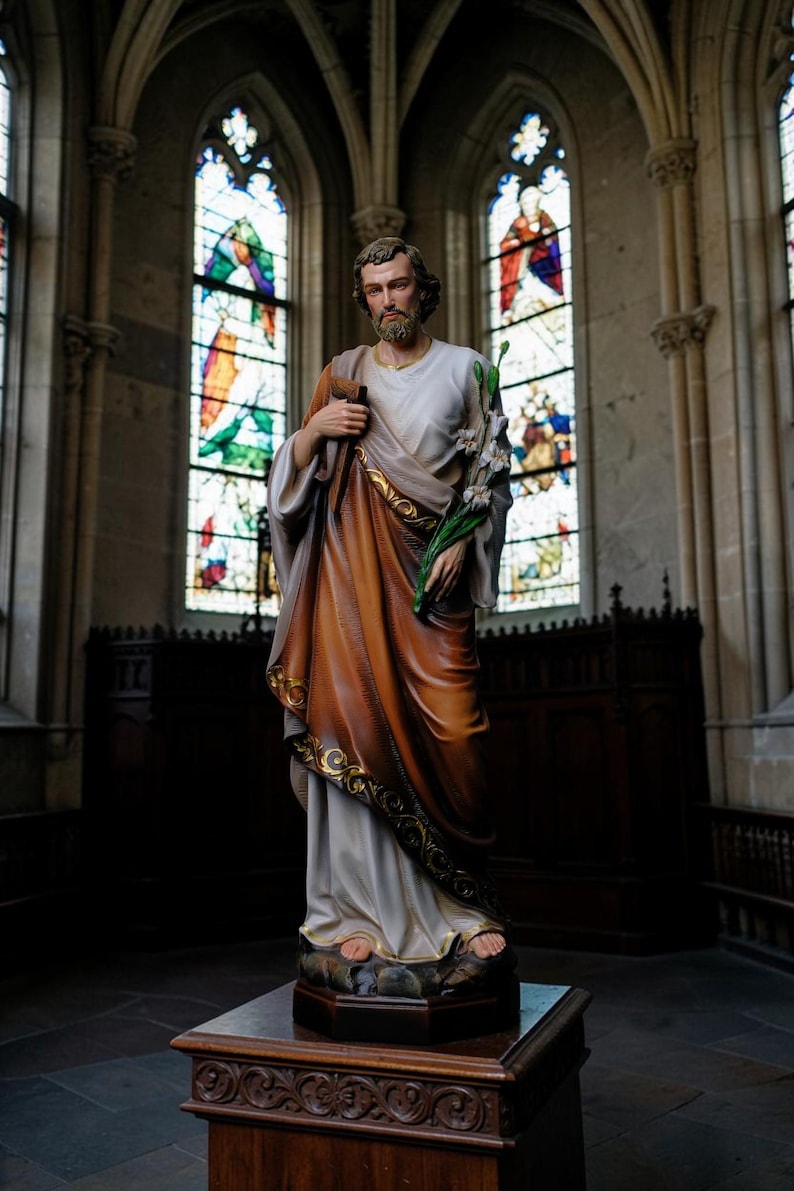 Hand-painted Saint Joseph Statue With Lily, 53cm Catholic Figurine ...