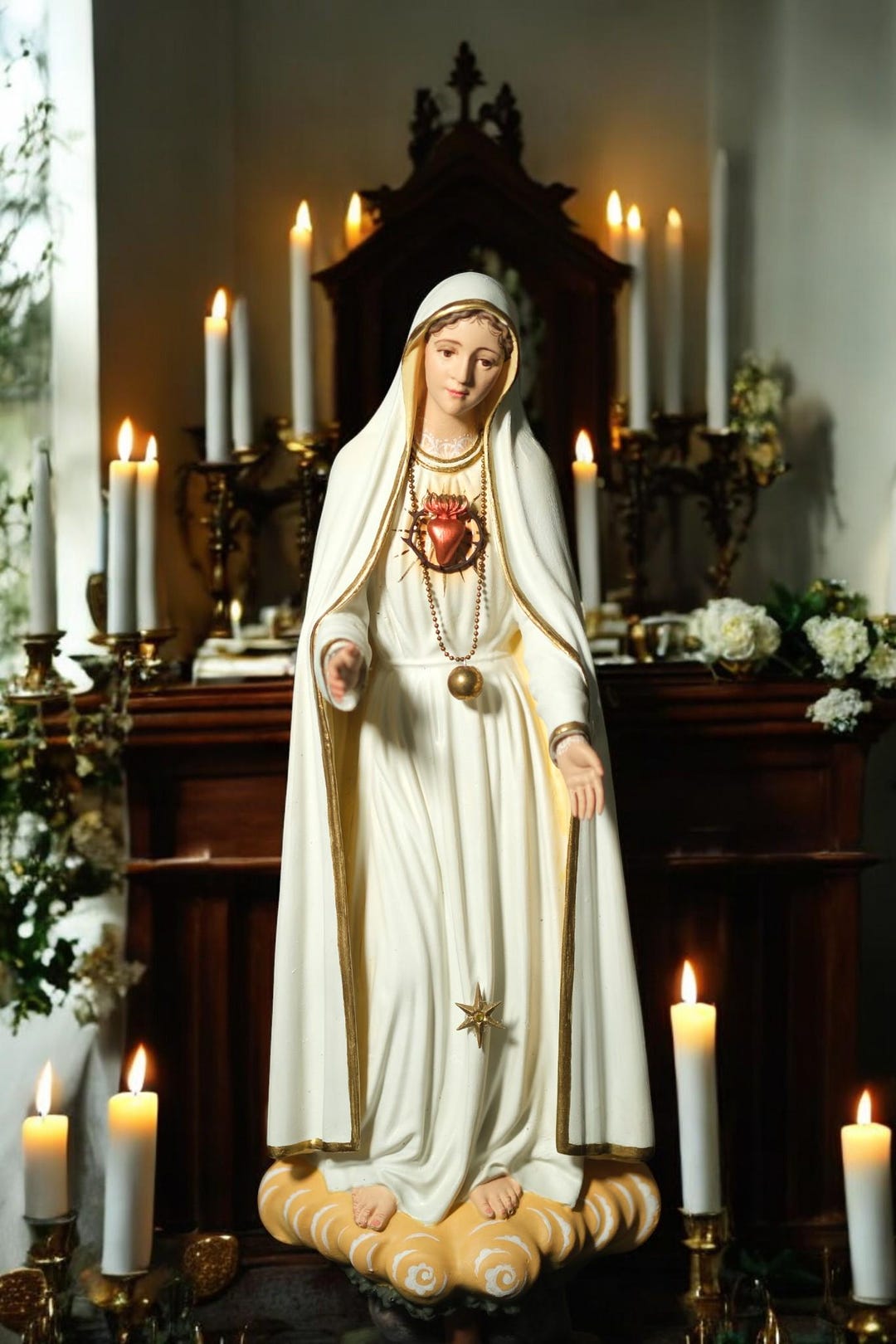 Hand-painted Our Lady of Fatima Statue: Antique Finish Catholic Decor ...