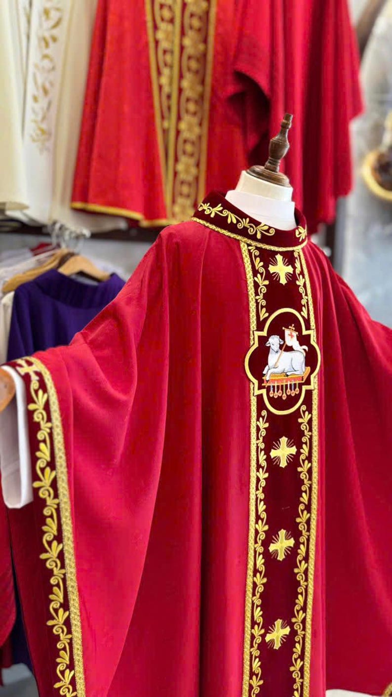 Handmade Red Catholic Chasuble: Velvet Lamb of God Vestment - Etsy