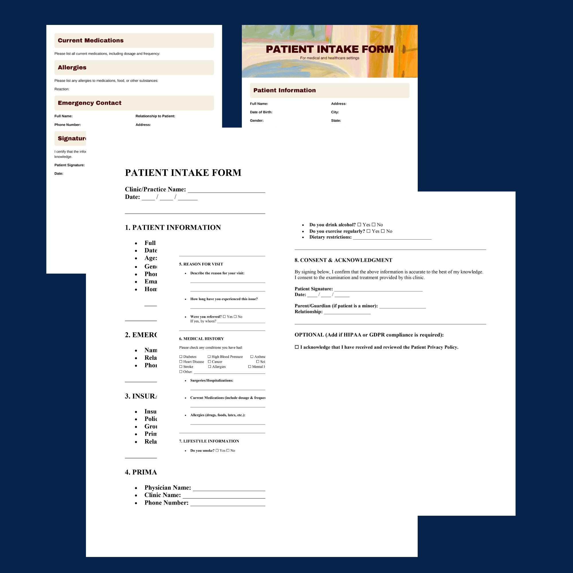 Editable Patient Intake Form Template: Medical & Wellness Clinic ...
